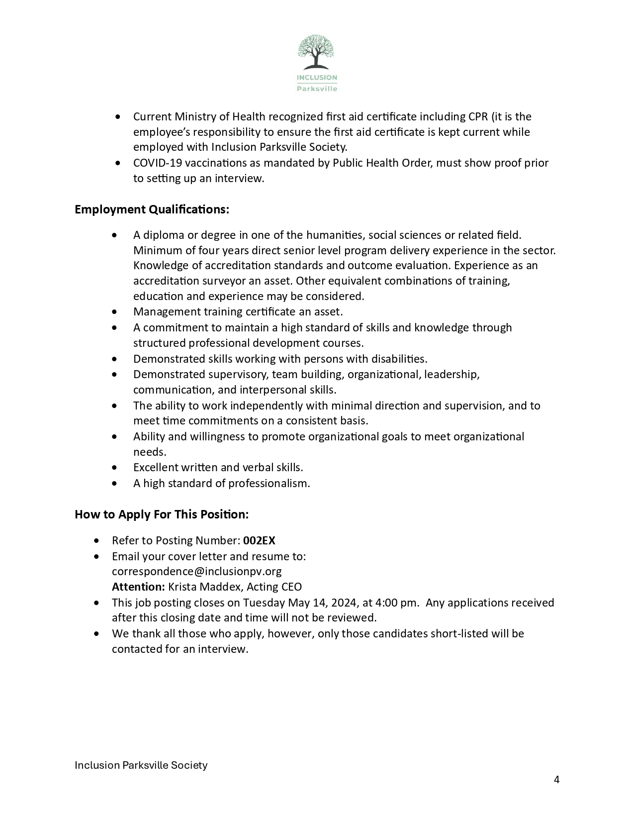 Job Postings | Inclusion Parksville Society